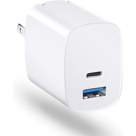 B C Charger, PD iPhone Charger with Foldable Plug, 20W 2-Port Fast ...