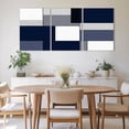 Blue Grey Patchwork Canvas Wall Art 3 Panels, Abstract Geometric Art ...