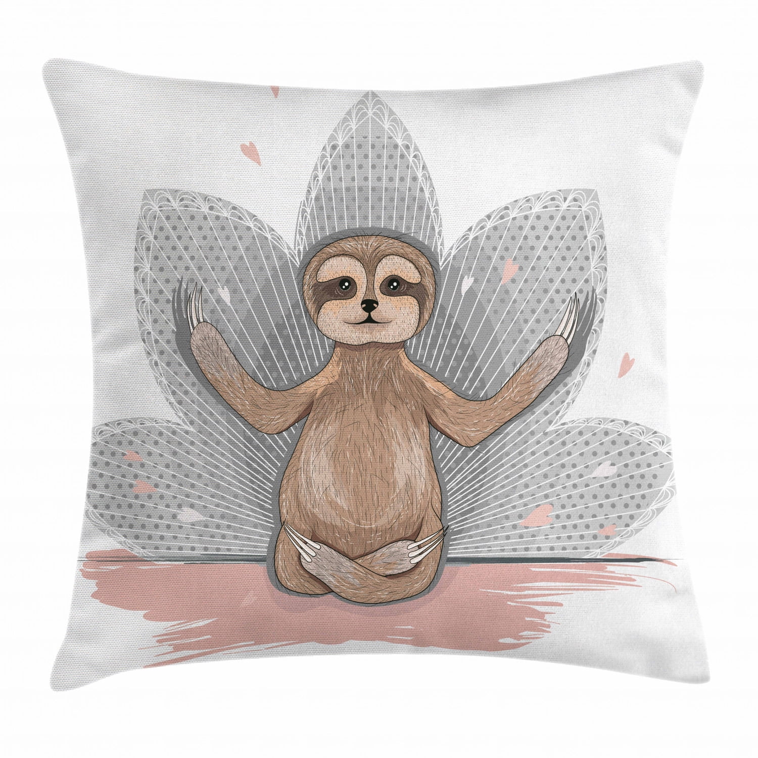 Sloth Throw Pillow Cushion Cover, Little Cute Sloth Meditation Lotus ...
