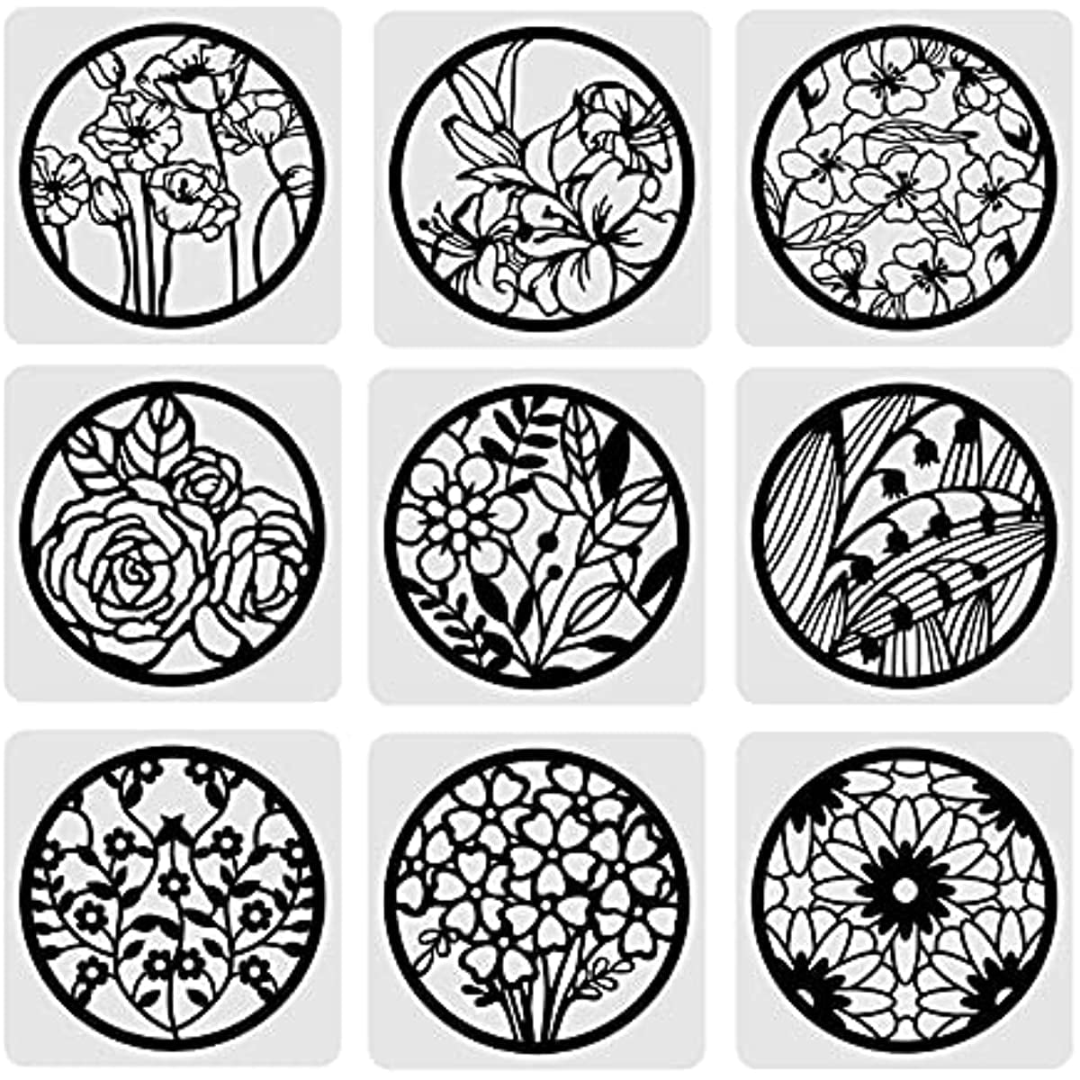 9PCS 12 Inches Mixed Round Painting Stencil Set Flower Painting ...
