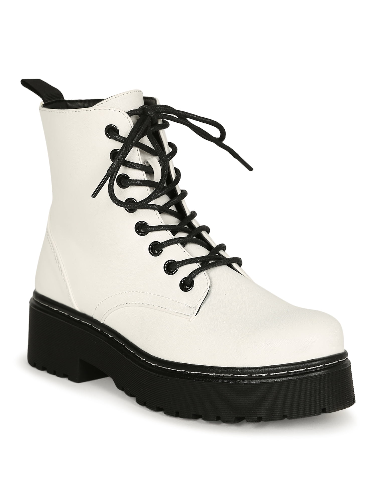 Women's Round Toe Lace Up Lugged Flatform Bootie 20595 - Walmart.com