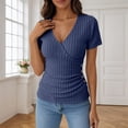 Angala Womens Top V Neck Short Sleeve Solid Blouse Summer Slim ...