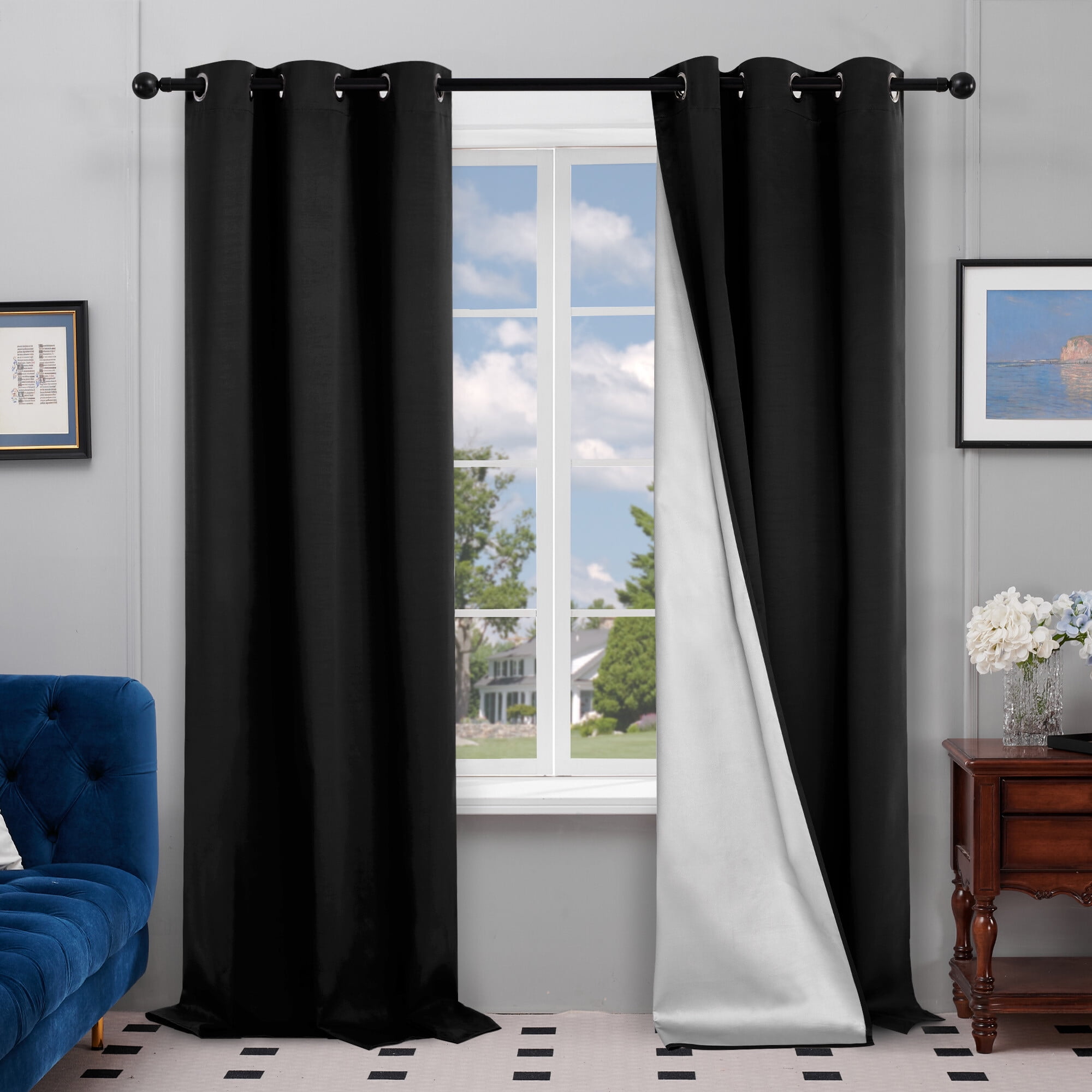 Deconovo Blackout Curtains Room Darkening Drapes with Silver Back ...