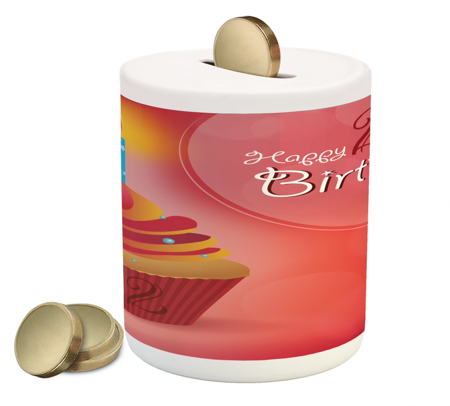 22nd Birthday Piggy Bank, Cupcake with Candles Romantic Celebration ...