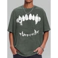 Army Green Vintage Wash Crew Neck Loose Fit Graphic Tee With Distressed ...