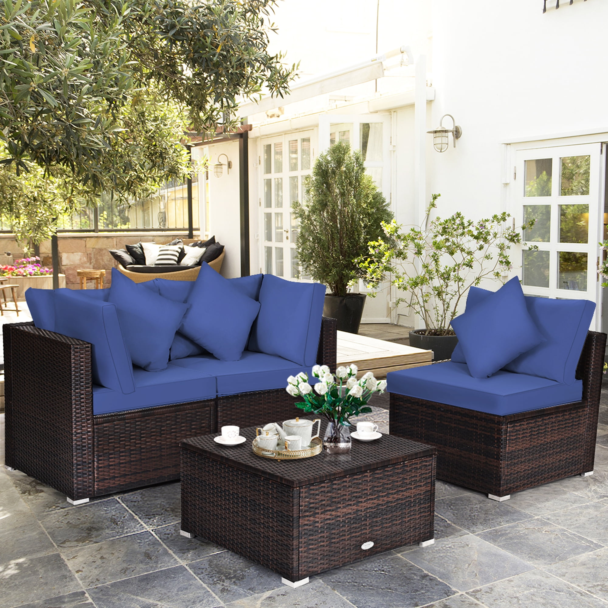 Click here for Gymax 4pcs Rattan Patio Conversation Furniture Set... prices