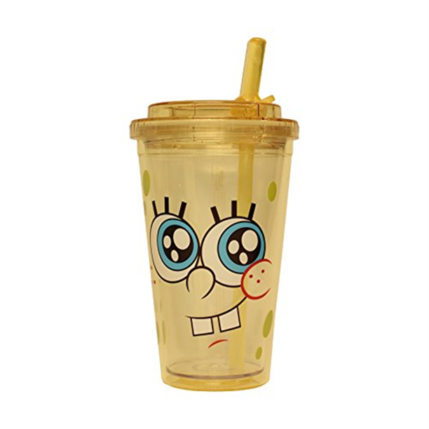 SpongeBob Tongue 16oz Plastic Flip Straw Cold Cup - Walmart.com ...