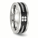 Stainless Steel Polished Laser Cut Blk IP Wire Inlay CZ Band - Walmart.com