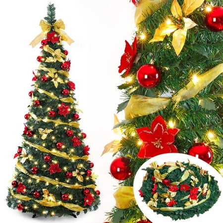 Decoway 6 Ft Pre Lit Pre Decorated Christmas Tree Pop Up Christmas Tree ...
