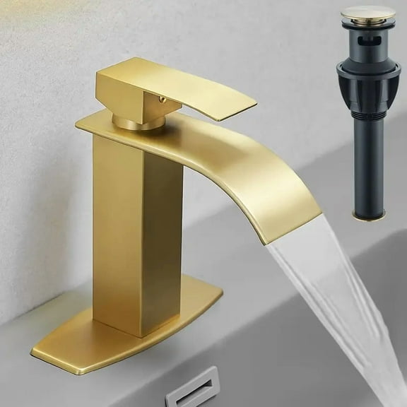 Bathroom Faucet 1 Handle Low Arc Single 4 inch Centerset Sink with Pop ...