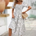 Sundresses for Women Casual Floral Print Square Neck Midi Dress Short ...
