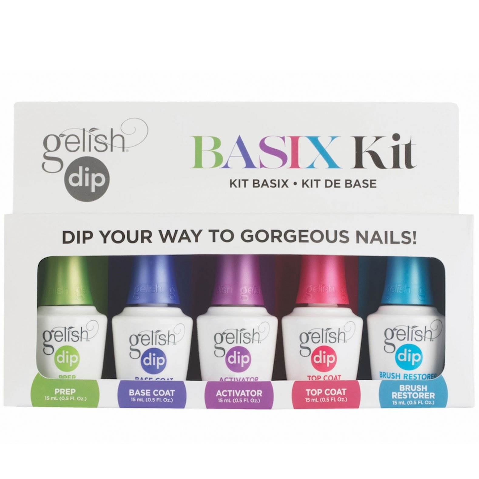 Gelish Soak Off Basix Acrylic Powder Nail Polish Dip Set Starter Kit (4 ...