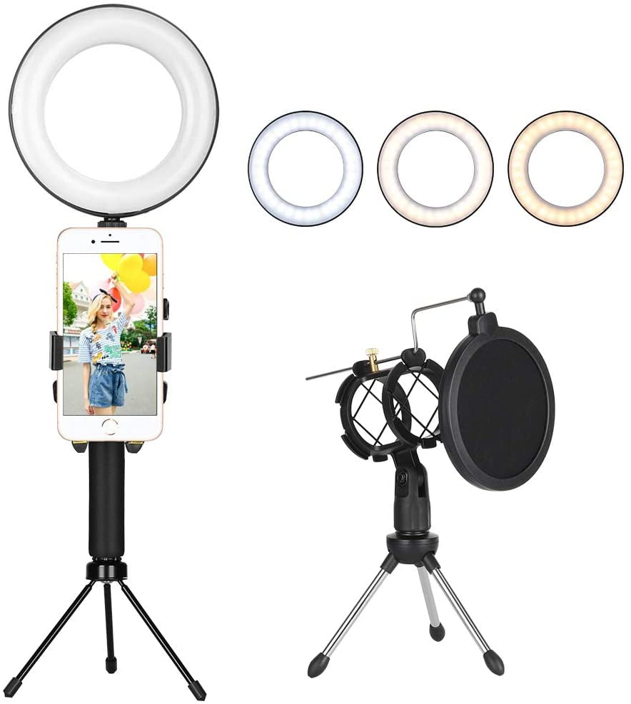 LED Ring Light, 6" Mini LED Camera Light with Cell Phone Holder Desktop ...