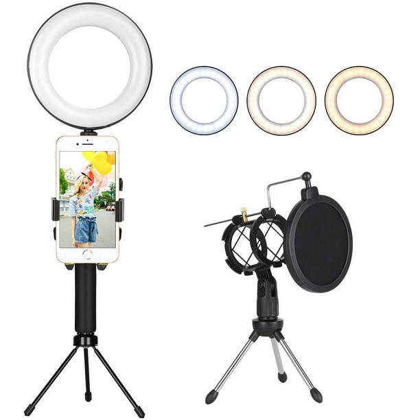 LED Ring Light, 6" Mini LED Camera Light with Cell Phone Holder Desktop ...