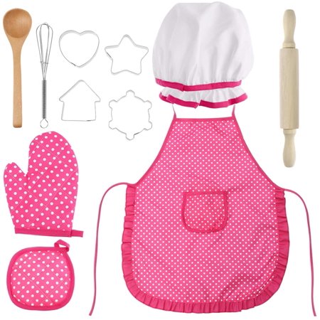 11Pcs Chef Set, Kitchen Costume Role Play, Girls Apron With Chef Hat ...