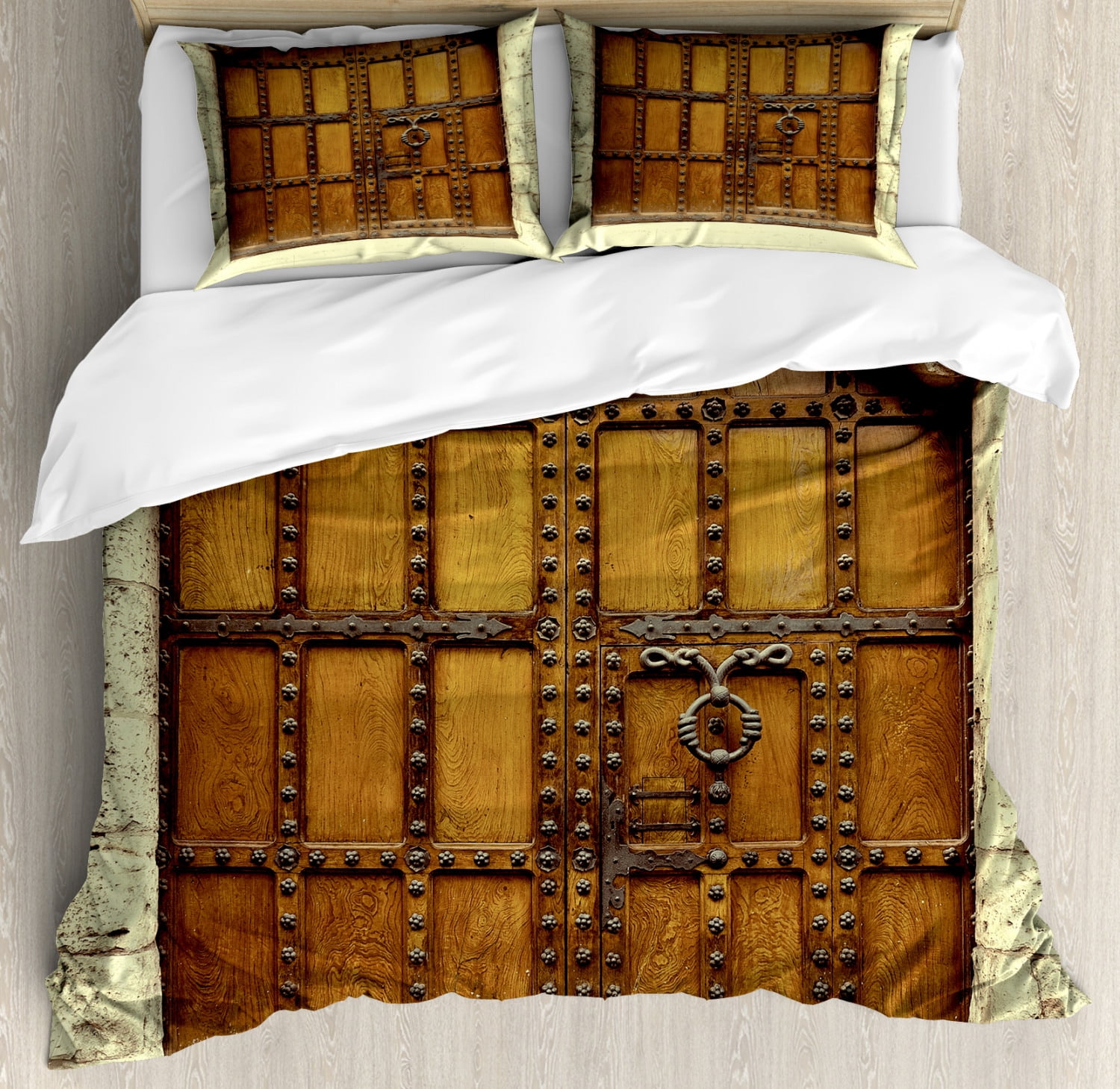 Retro Duvet Cover Set Queen Size, Rustic Door Design Vintage ...