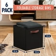 Ornavo Home Durable Linen Fabric Storage Bins with Leather Handles - Set of 6, Foldable, Black ...