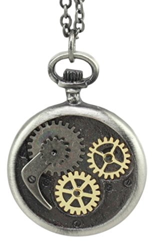 Ebros Steampunk Scythe And Gears Clockwork Design Round Pewter Necklace ...