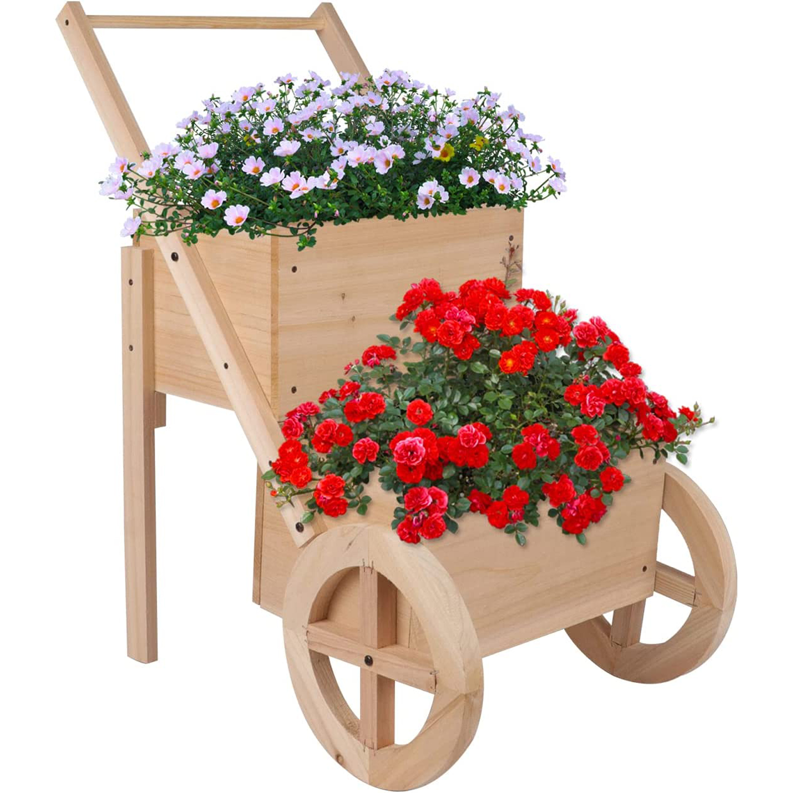 BIGTREE Wooden Cart Flower Box Display Wagon Planter Garden 2 Tier Wood ...