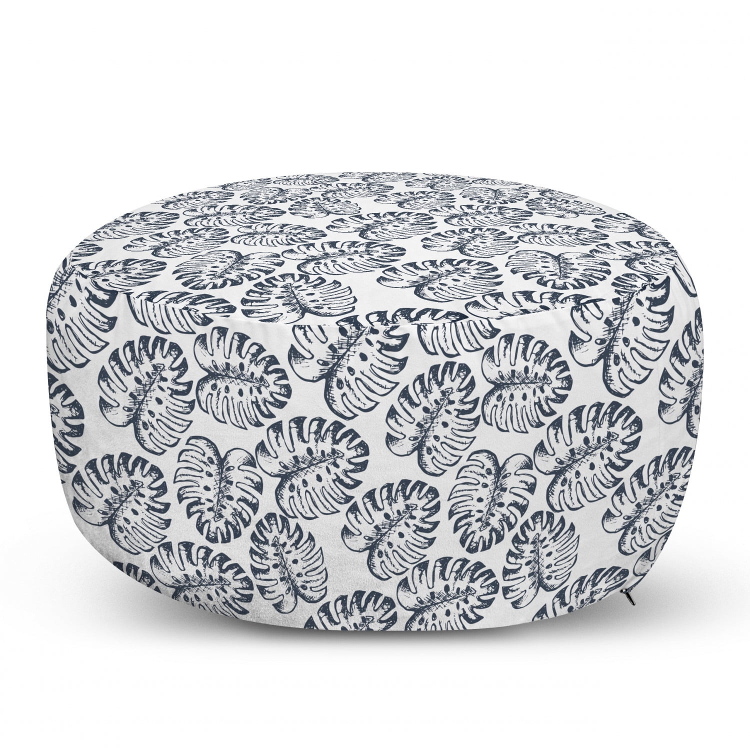 Exotic Pouf Cover with Zipper, Sketchy Drawing of Tropical Monstera ...
