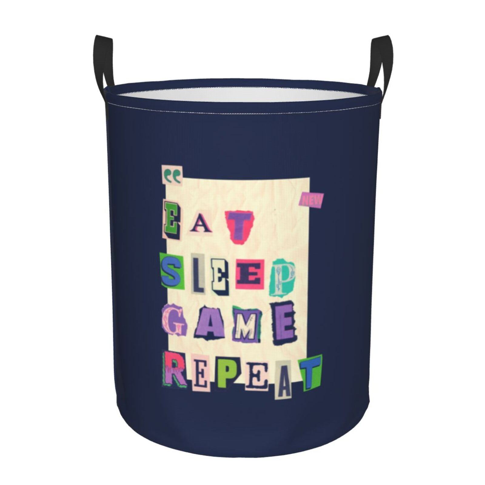 LNWH Laundry Basket, Game Letter Collage Vintage Print Blue Pattern ...