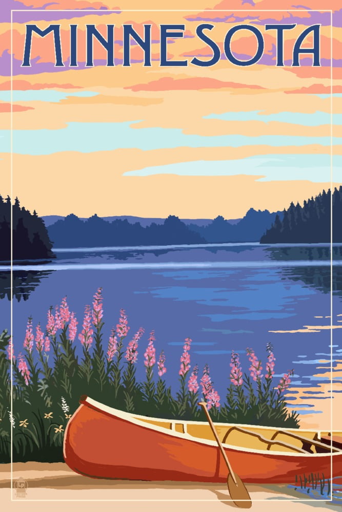 Minnesota, Canoe and Lake (16x24 Giclee Gallery Art Print, Vivid ...