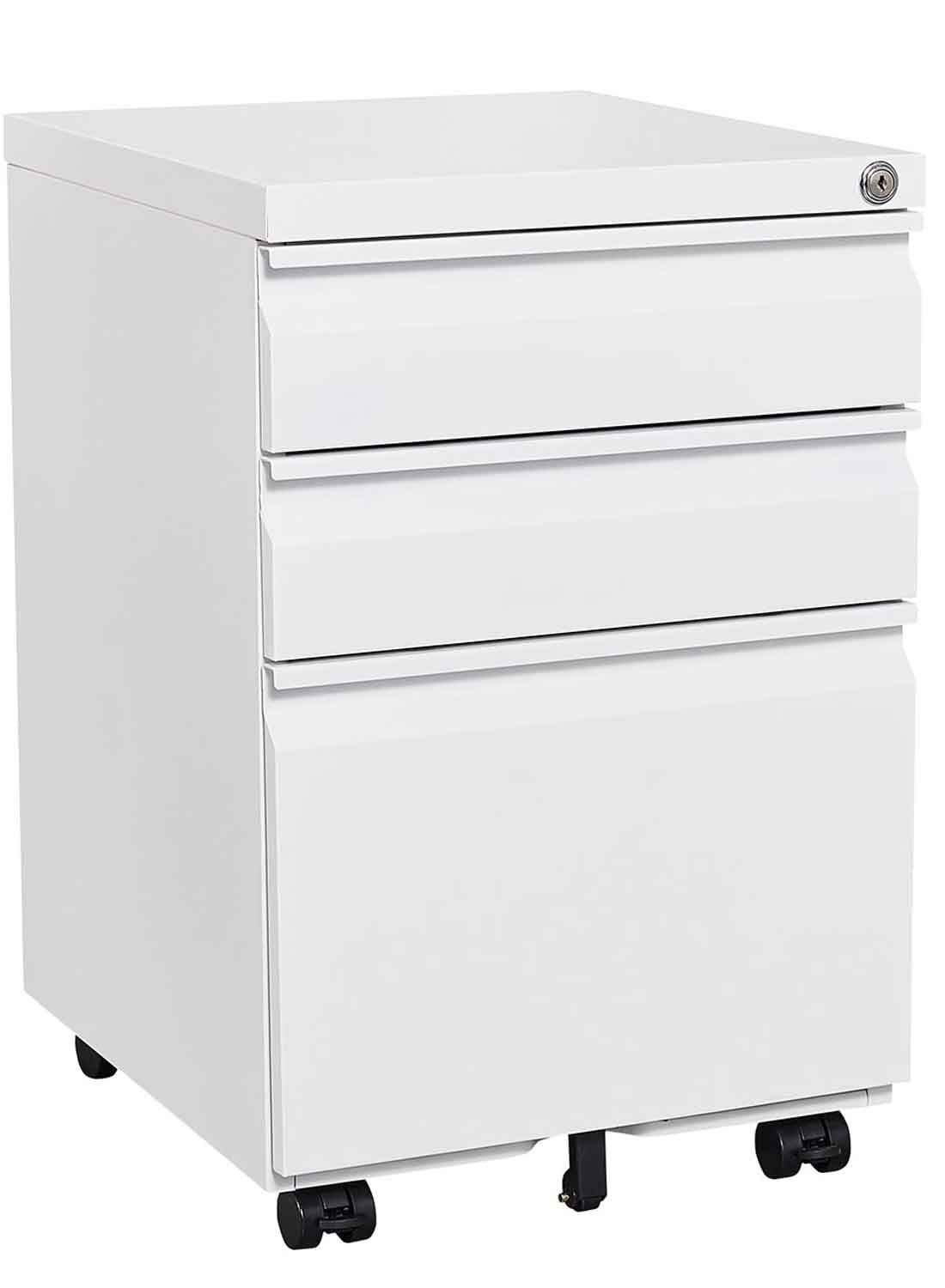 3 Drawer White File Cabinet with Lock and Wheels,Metal Rolling Filing ...