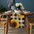 Abstract Yellow Sunflower Table Runner, Black White Plaid Linen Texture ...