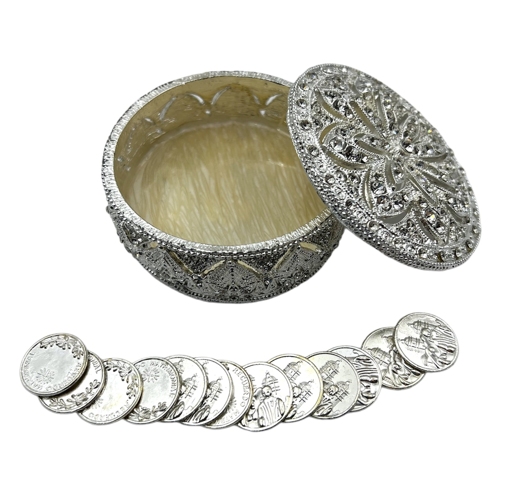 Joice Gift Silver Metal Round Rhinestone Wedding Arras Box Set with ...