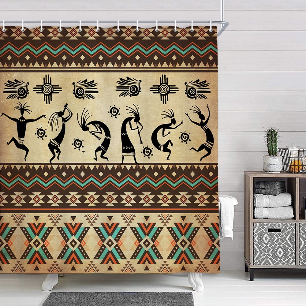 Western Vintage Shower Curtain, Kokopelli Native Southwestern Shower ...