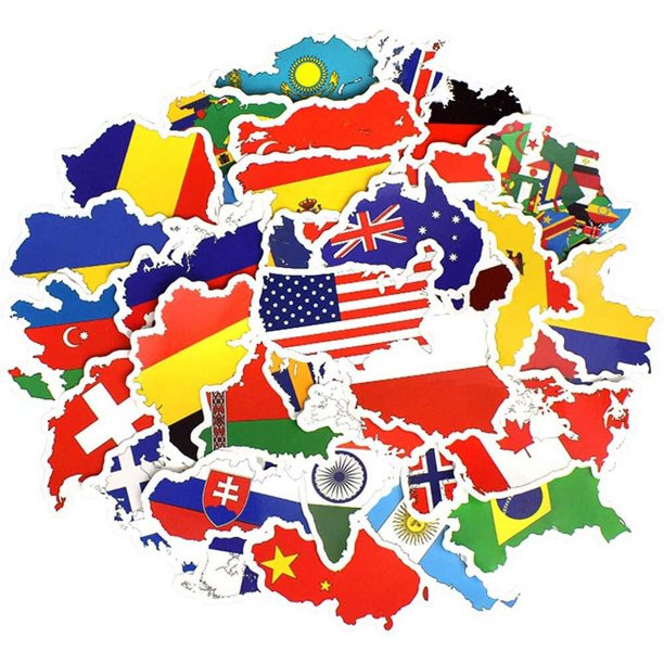 50 Pcs Vinyl National Flag Country Map Stickers World Flag Stickers ...