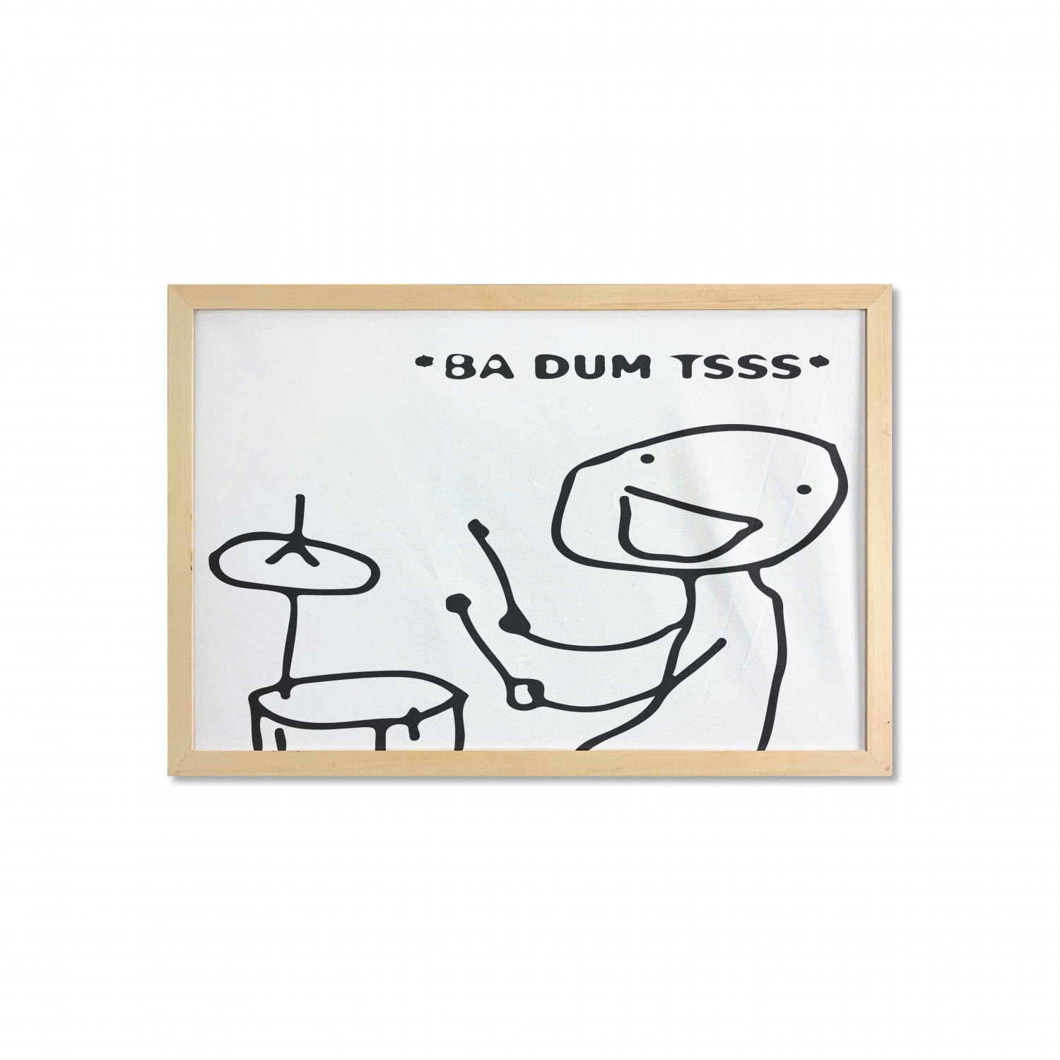 Humor Wall Art with Frame, Musician Stickman Plays Drums Happy ...