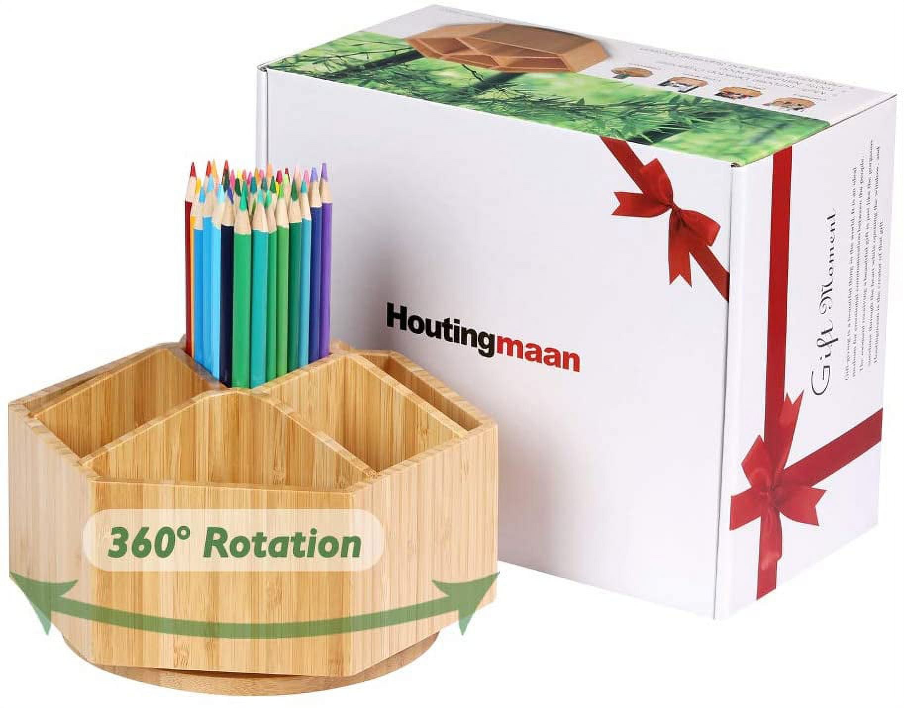 Bamboo Art Supply Organizer, Pencil Holder For Desk, Large Rotating ...