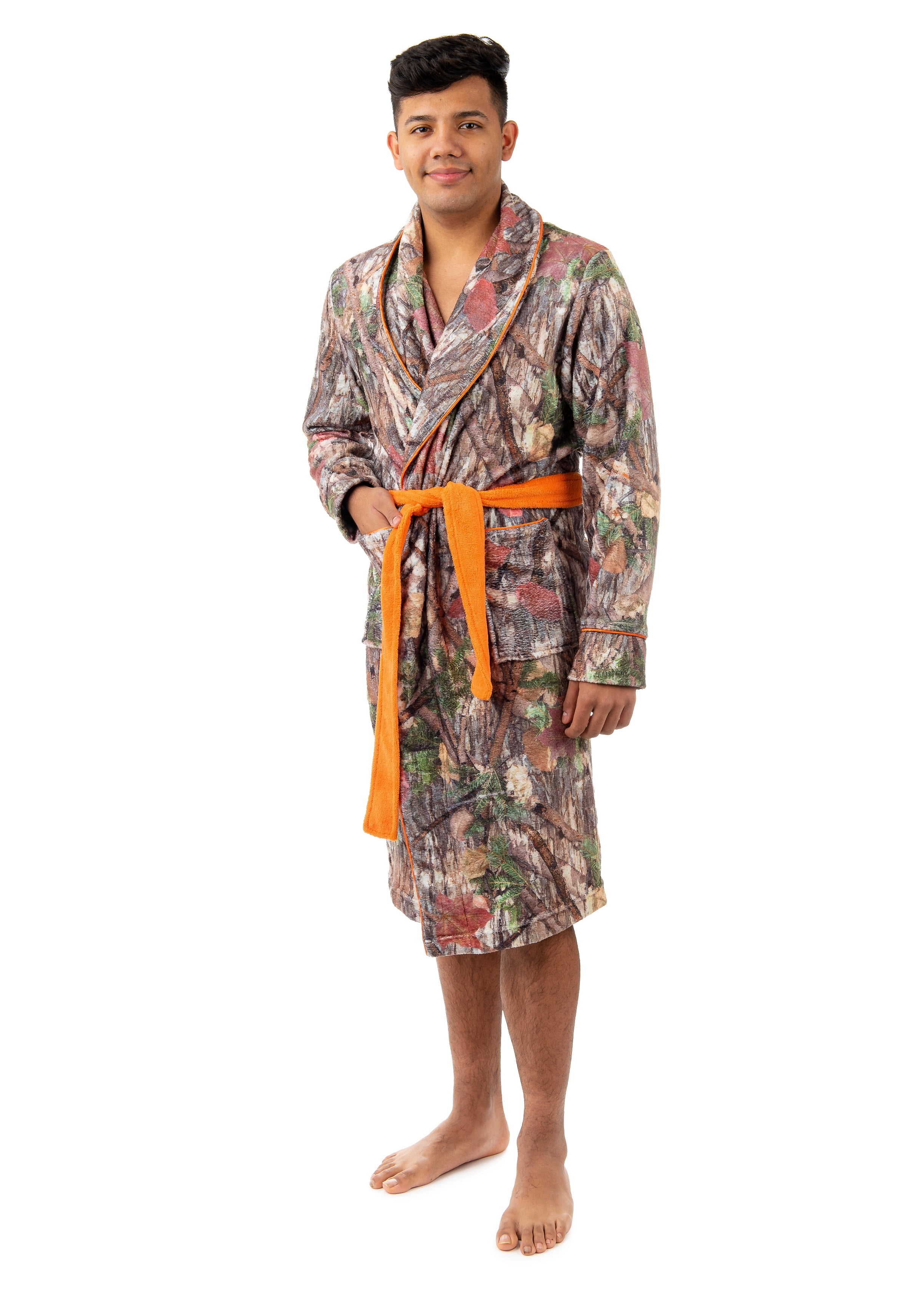 Treel Men's Coral Fleece Camo Shawl Collar Belted Lounge Robe, 4X ...