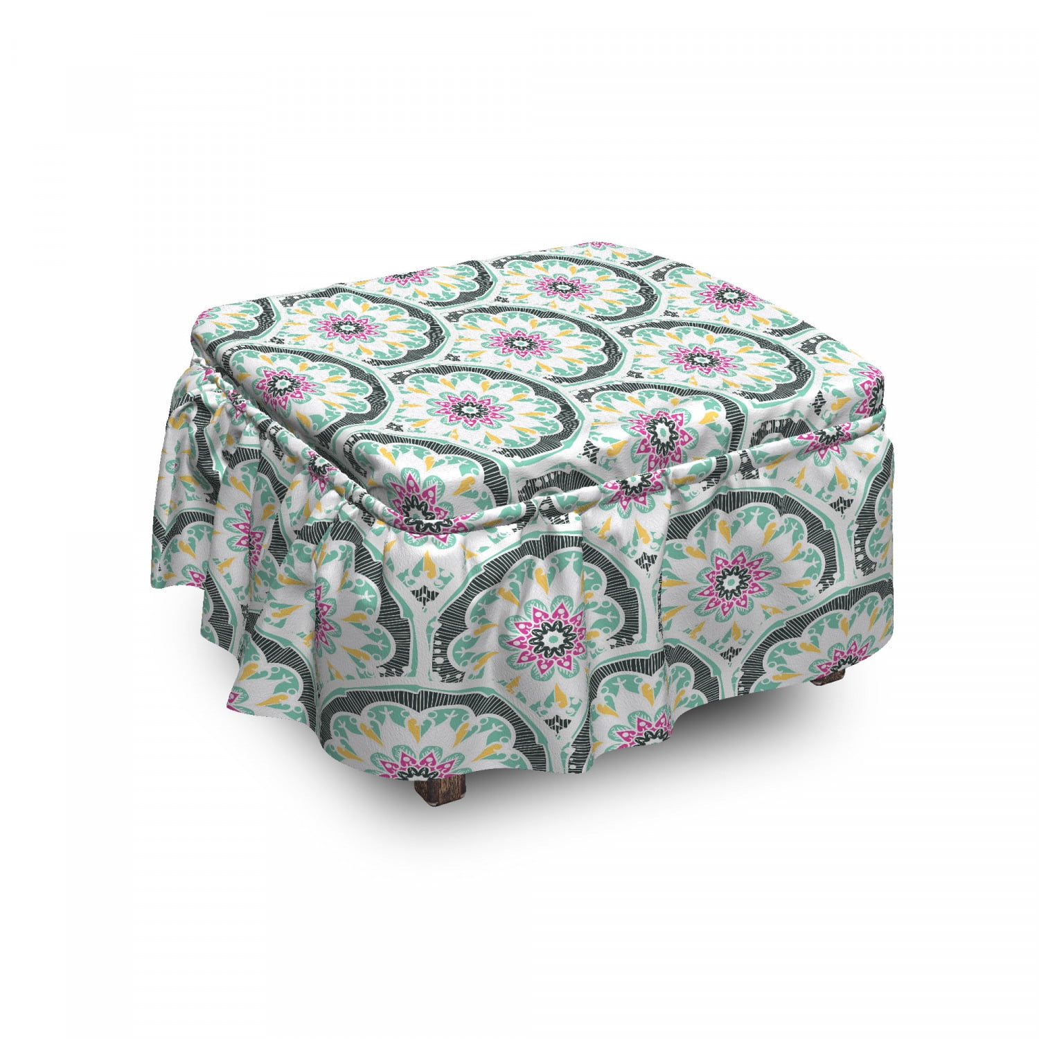 Oriental Ottoman Cover, Ottoman Floral Pattern, 2 Piece Slipcover Set ...