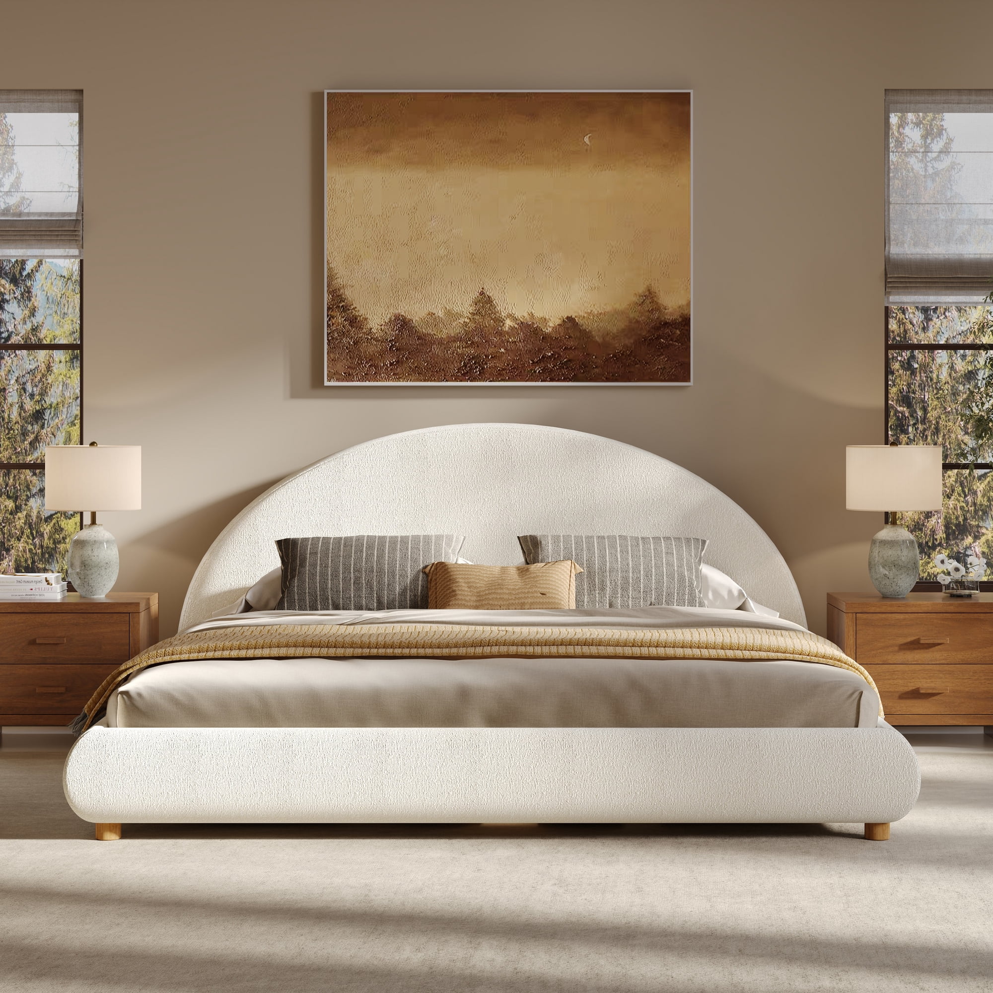 Click here for Noble House King Size Boucle Platform Bed  Curved... prices