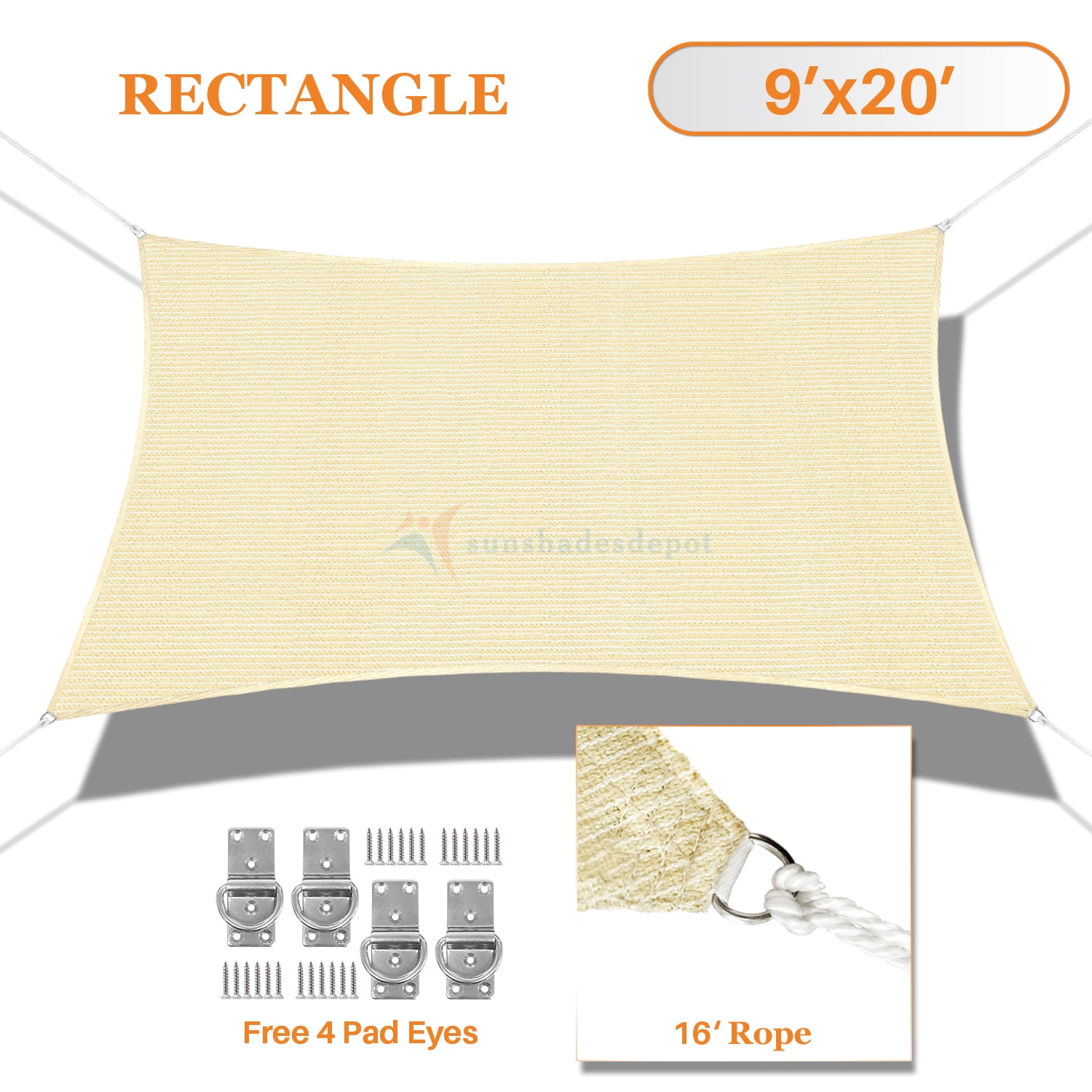 Sunshades Depot 9' x 20' Sun Shade Sail Rctangle Permeable Canopy Tan ...