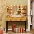 Vanity Desk with Mirror, Makeup Table with 2 Large Drawers, Power ...