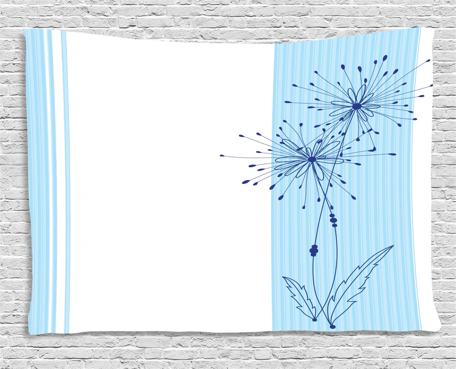 Striped Decor Tapestry, Vertical Long Lines with a Single Flower Figure ...