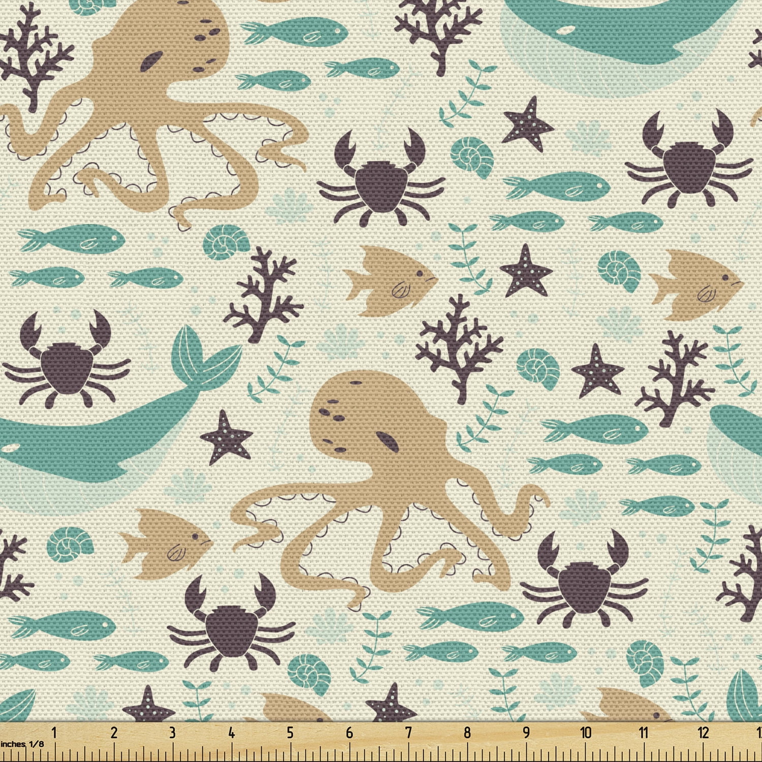 Octopus Sofa Upholstery Fabric by the Yard, Pattern with Octopus Whale ...