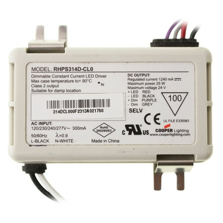 Cooper RHPS314D-CL0 Dimmable Constant Current LED Driver, 1240mA, 25W ...