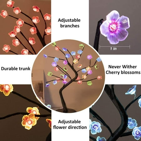 Multicolor Cherry Blossom Tree Lights, 18 Inch 36 LED Bonsai Tree ...