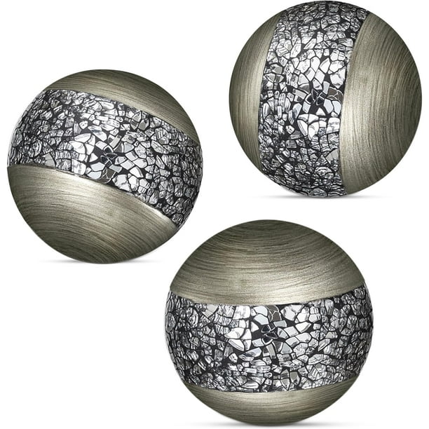 Schonwerk Silver Decorative Orbs for Bowls and Vases (Set of 3) Resin ...