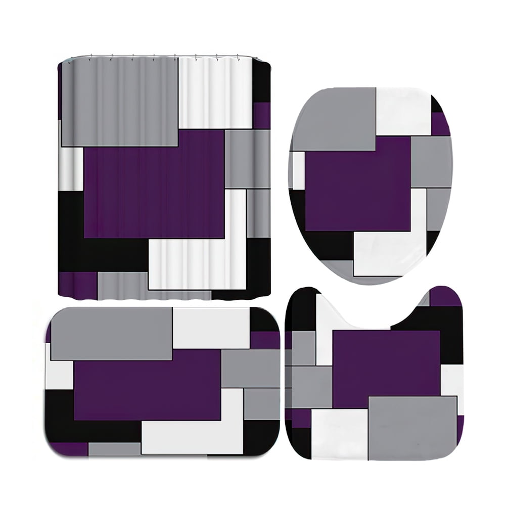 CSCHome 4 PCS Bathroom Set with U-Shaped Pad Shower Curtain Toilet Lid Cover and Bath Mat ...