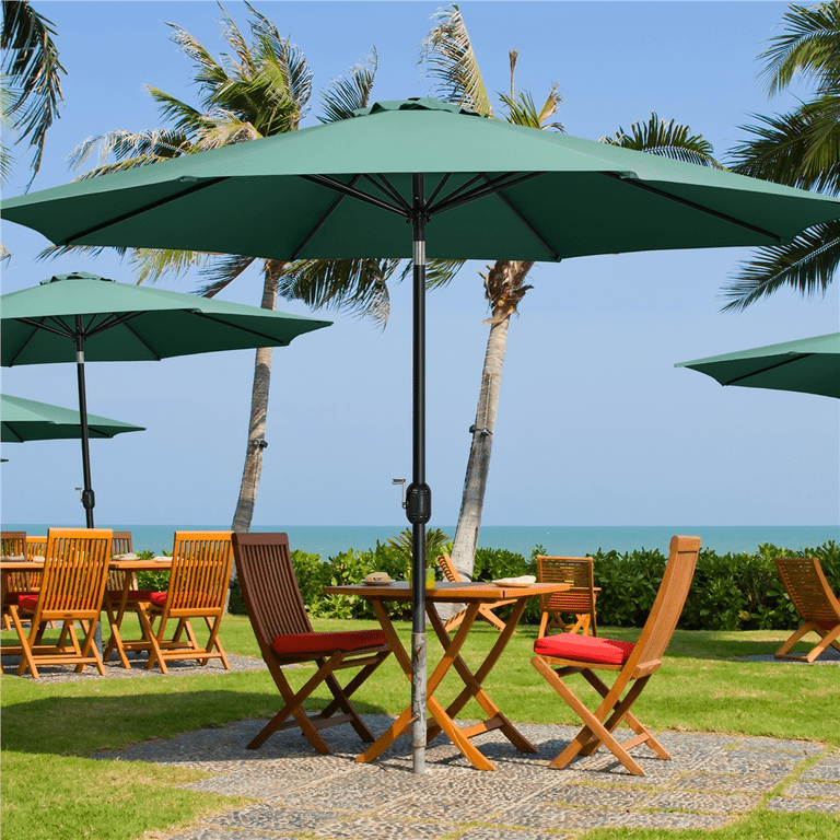 Alden Design 11 Foot Patio Umbrella with Crank and Push Button to Tilt Dark Green Size 11 Foot 8 Ribs