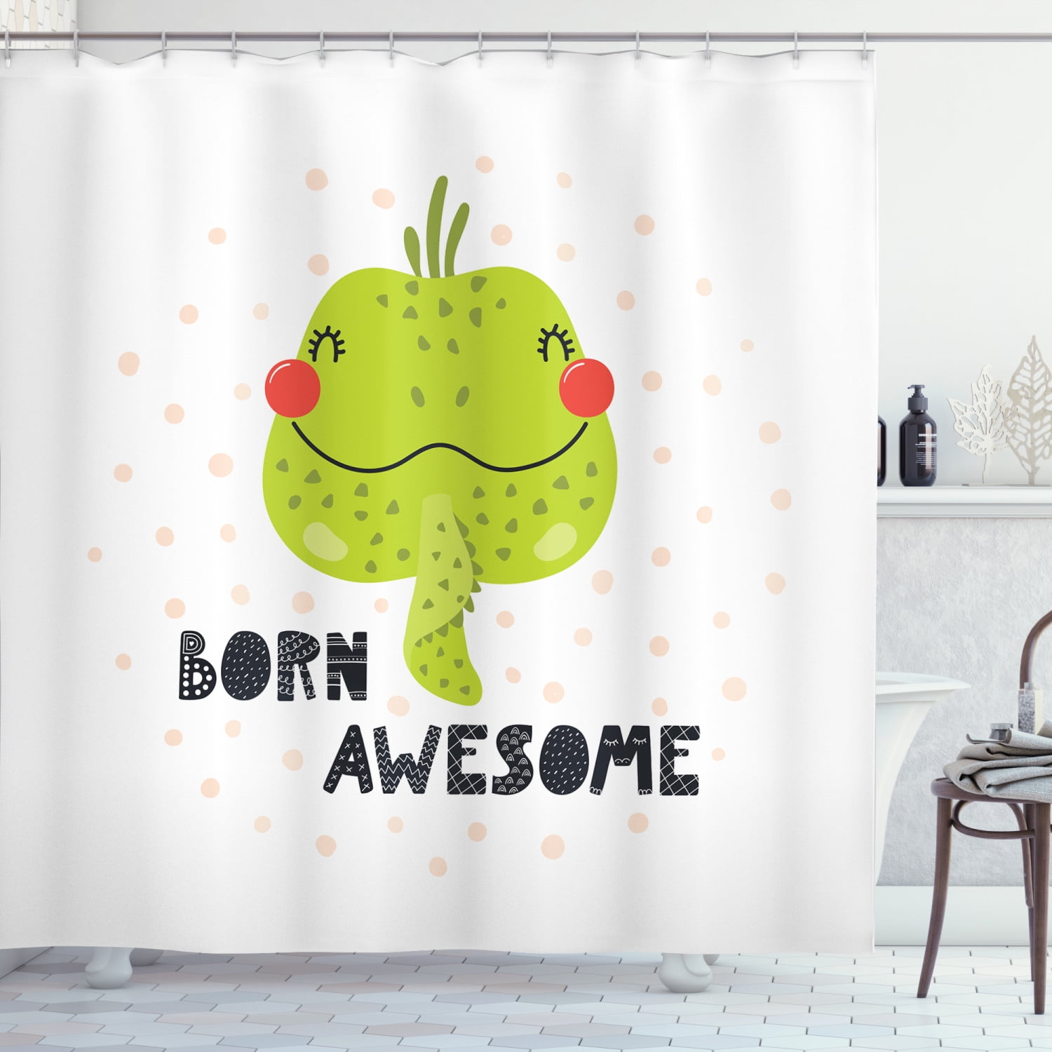 Smile Shower Curtain, Encouraging Phrase with a Funny Iguana Face ...