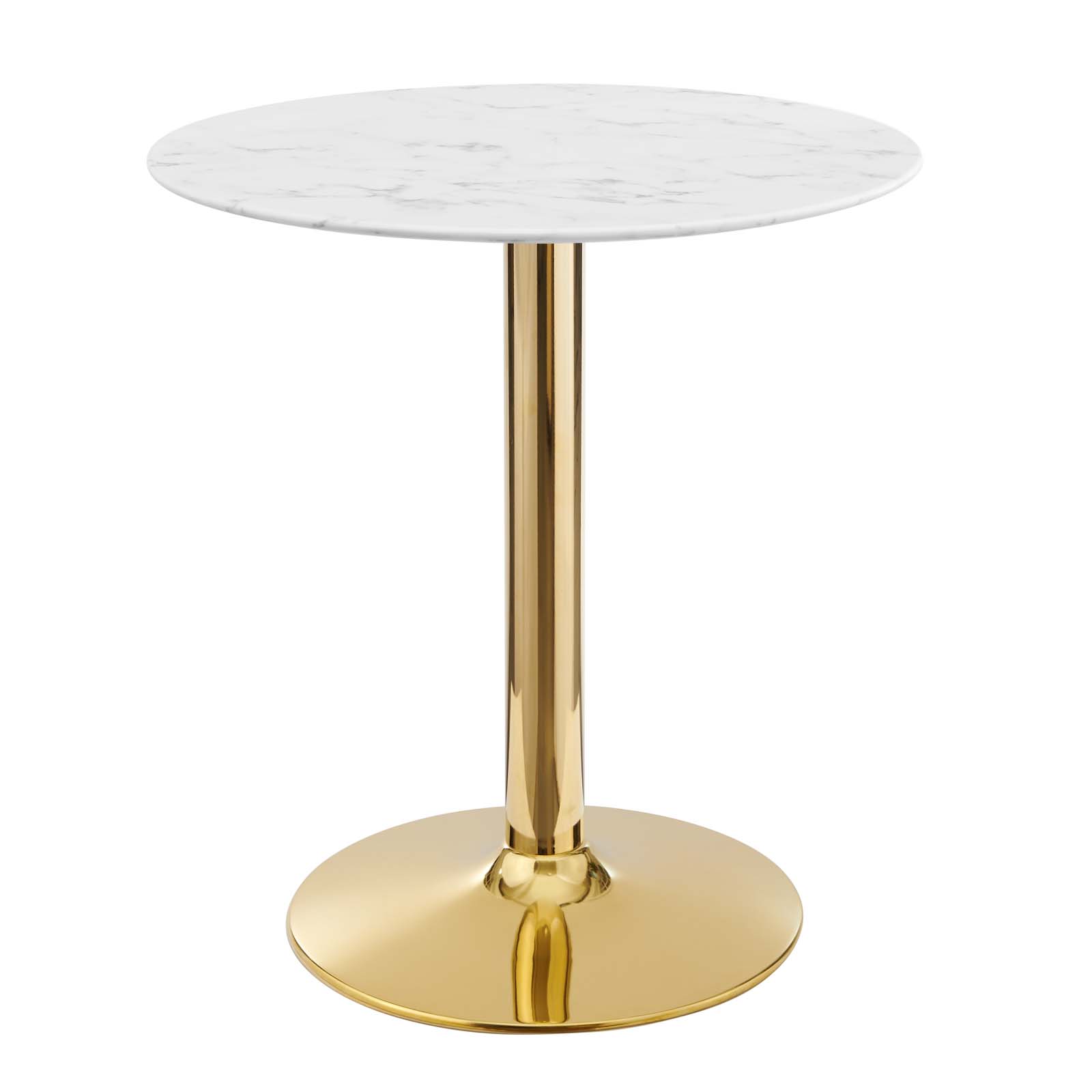 28 inch Dining Table, Round, White Gold, Artificial Marble, Metal Steel ...