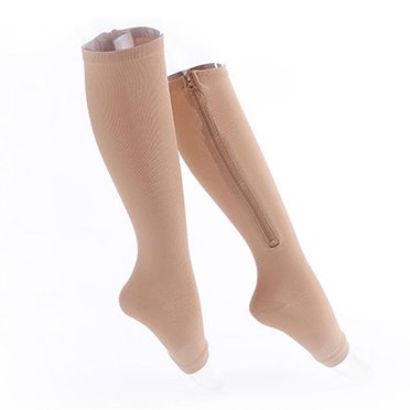 Copper Infused Compression Socks with Zipper 20-25 mmHg Beige Nude Open ...