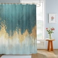 Bathroom Shower Curtain Abstract Teal Light Blue Color Block Waterproof ...