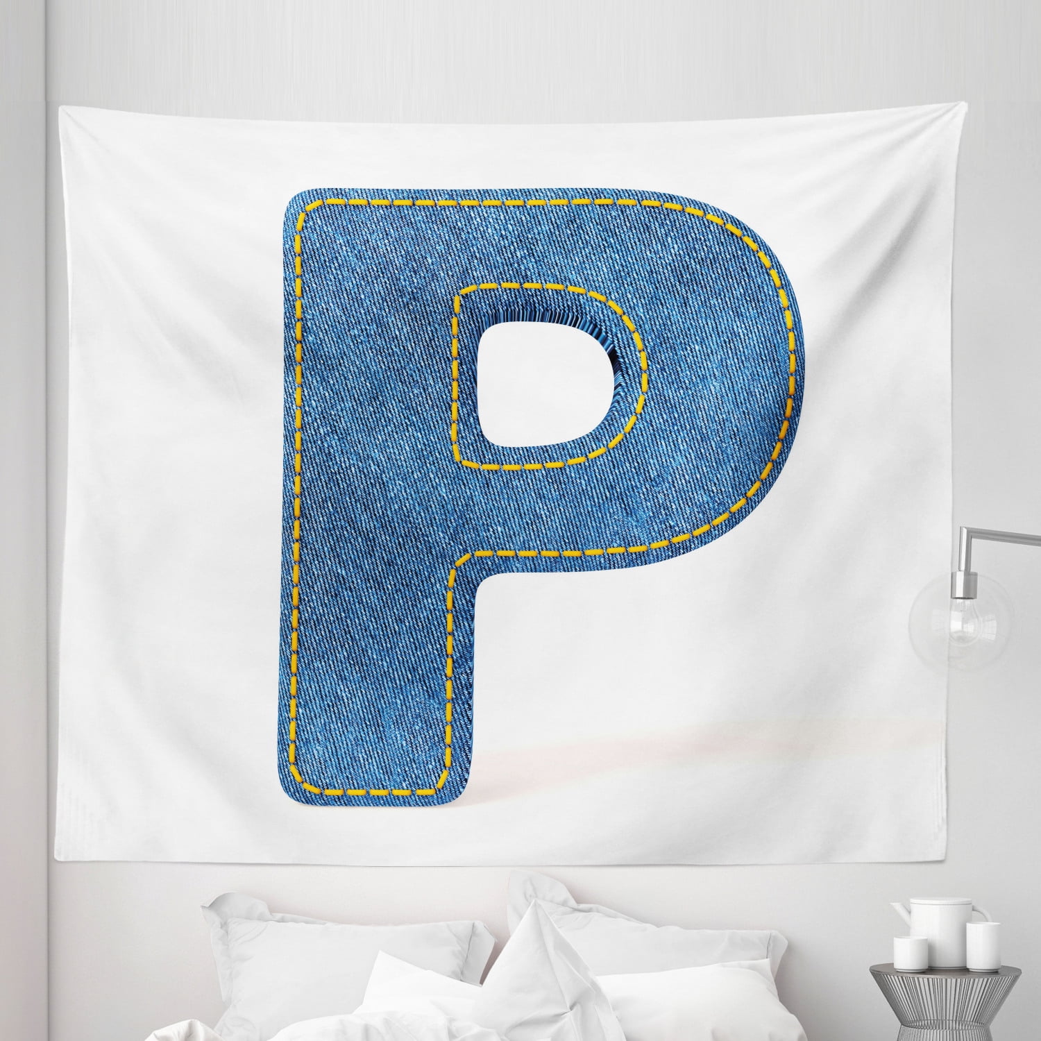 Letter P Tapestry, Theme Font Design Alphabet Uppercase P with Blue ...